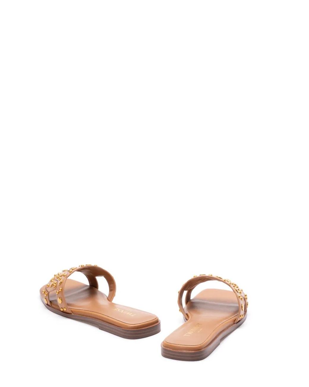 Twinset Leather Slides in Brown | Lyst