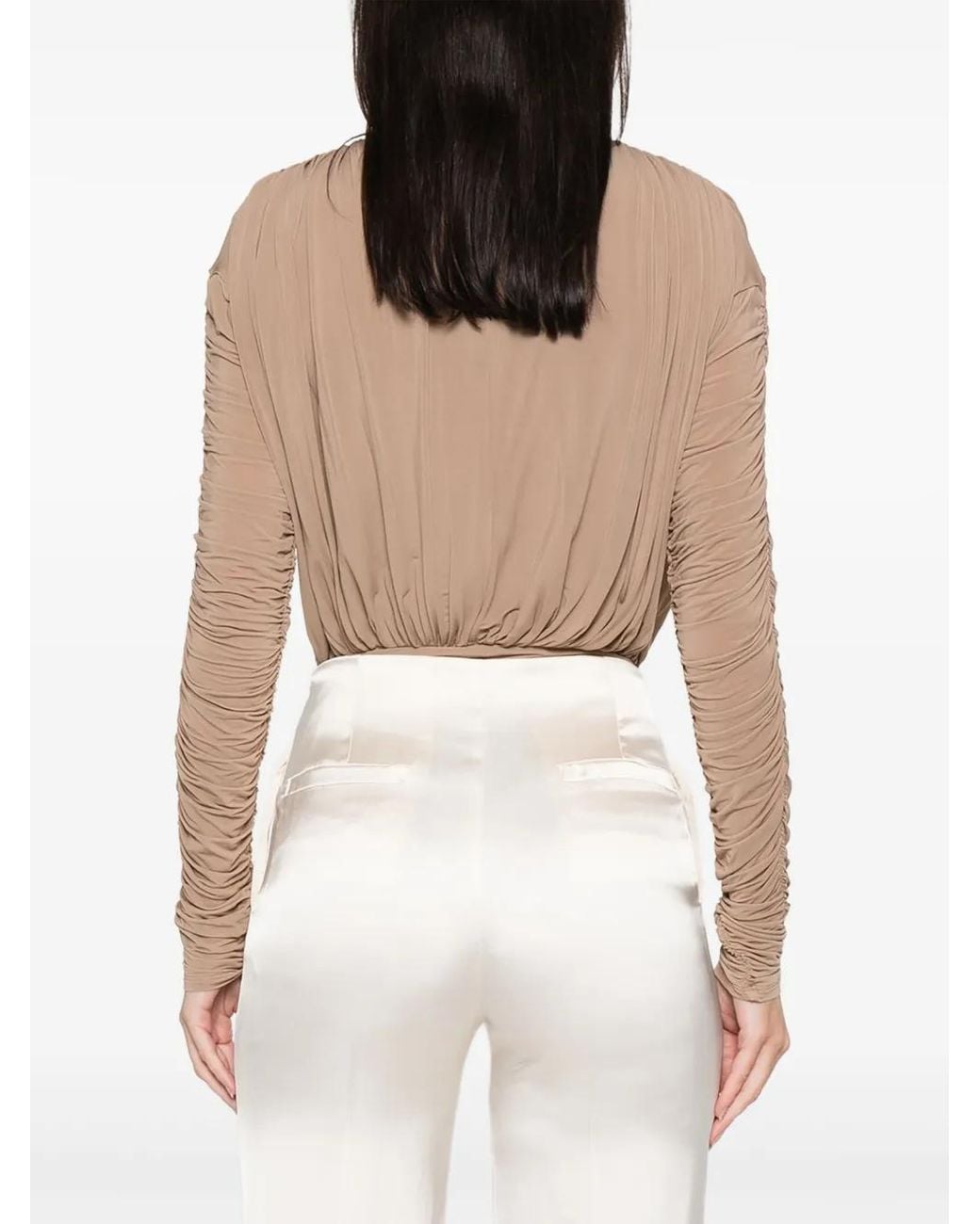 TOVE Zyana Draped Bodysuit in Natural | Lyst
