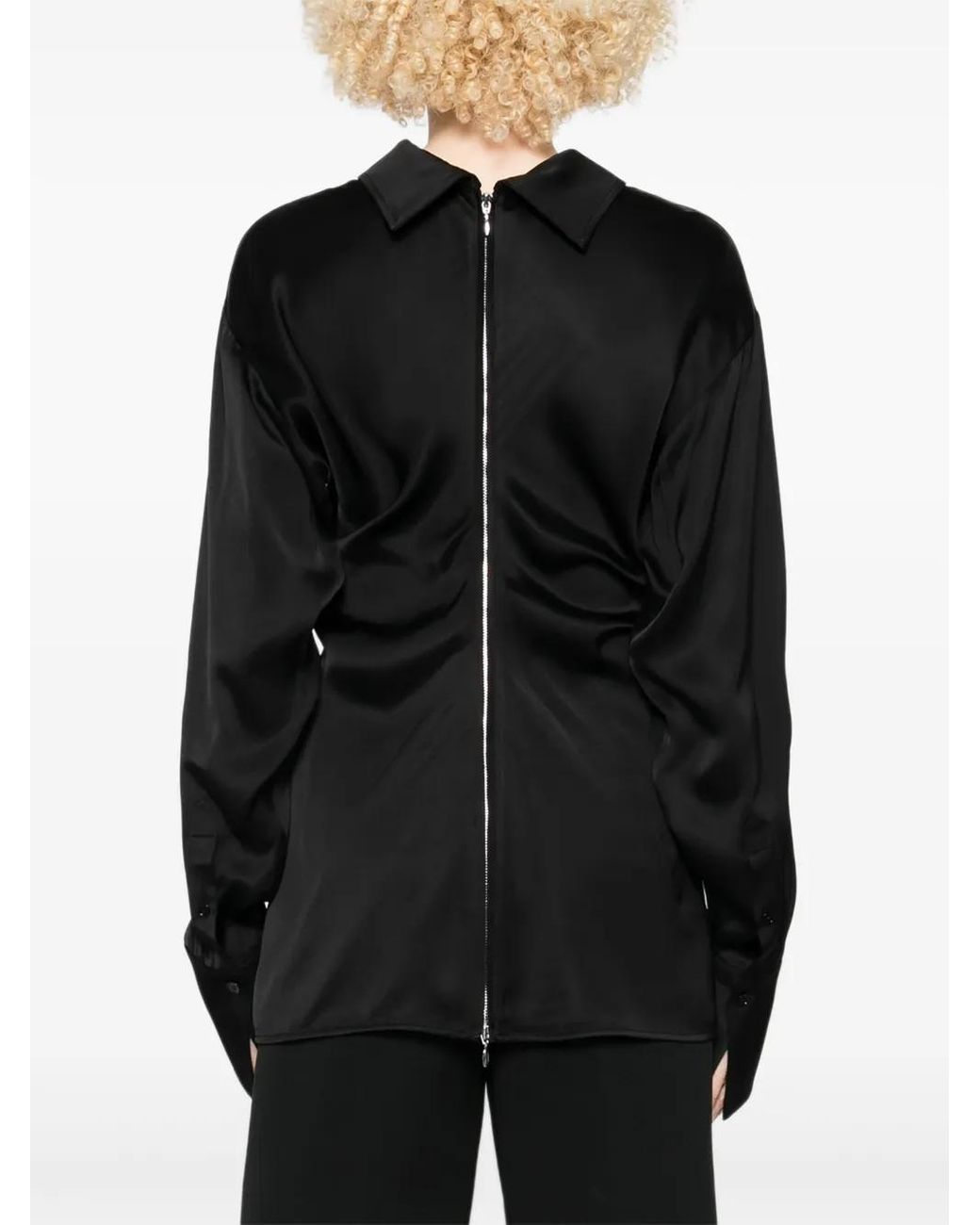 TOTEME Slouch Zip-Front Draped Blouse in Black | Lyst