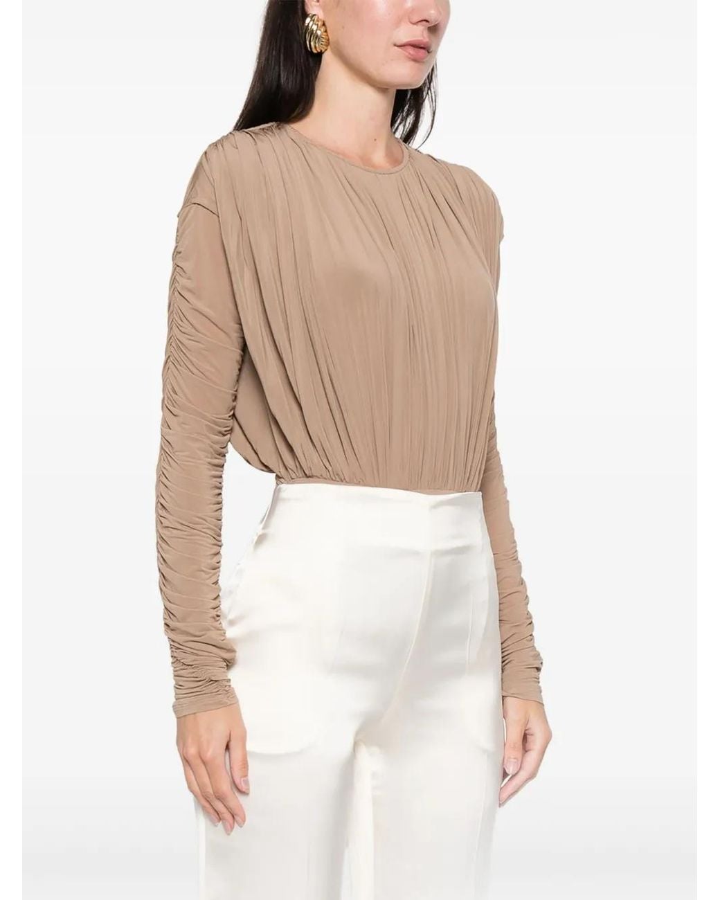 TOVE Zyana Draped Bodysuit in Natural | Lyst