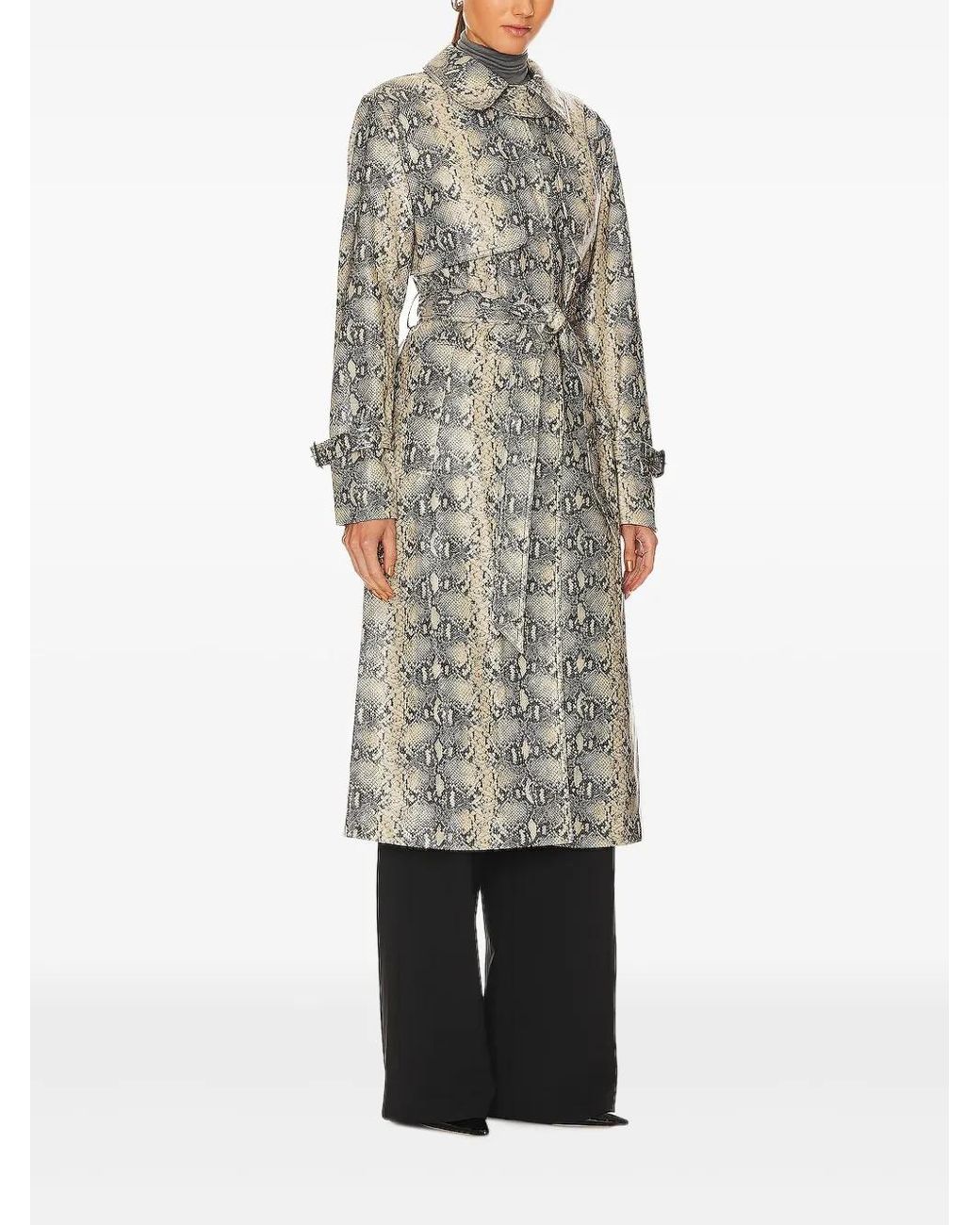 Jonathan Simkhai Python-Print Belted Trench Coat in Gray | Lyst