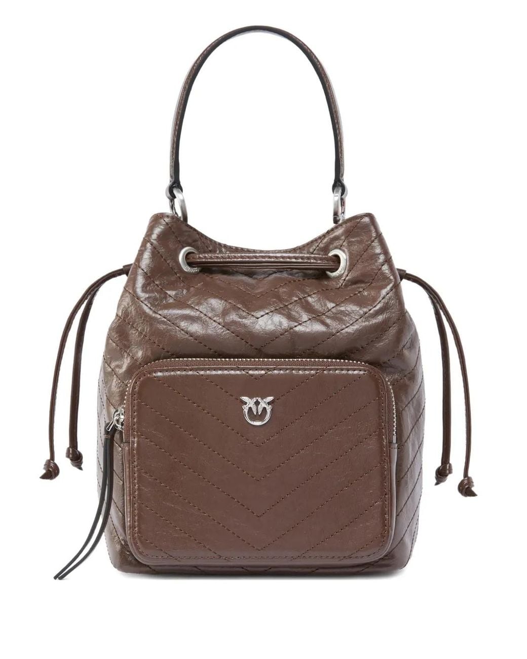 Pinko Small Cargo Leather Bucket Bag in Brown | Lyst