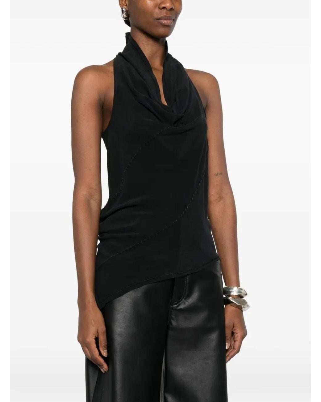 Yehuafan Cowl Neck Asymmetrical Top in Black | Lyst