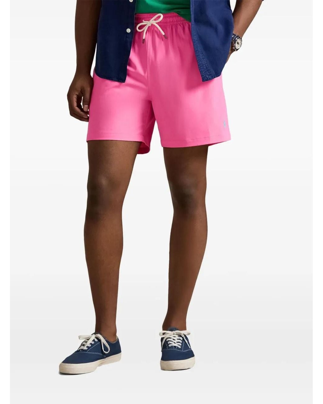 Polo Ralph Lauren Drawstring Embroidered Swim Trunk in Pink for Men | Lyst