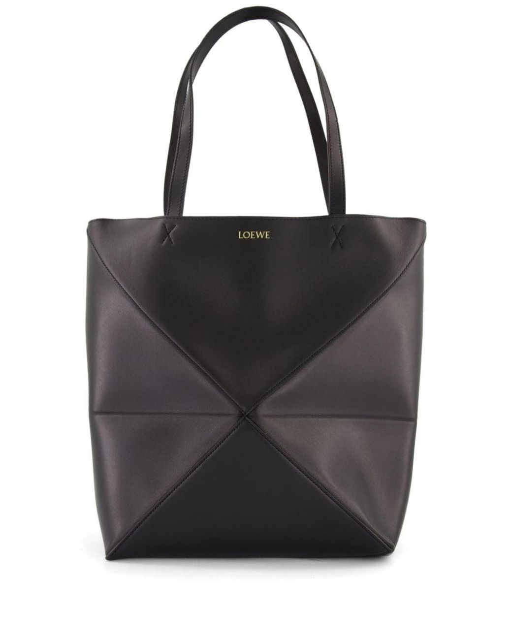 Loewe Geometric Panelled Leather Fold Tote Bag in Black | Lyst