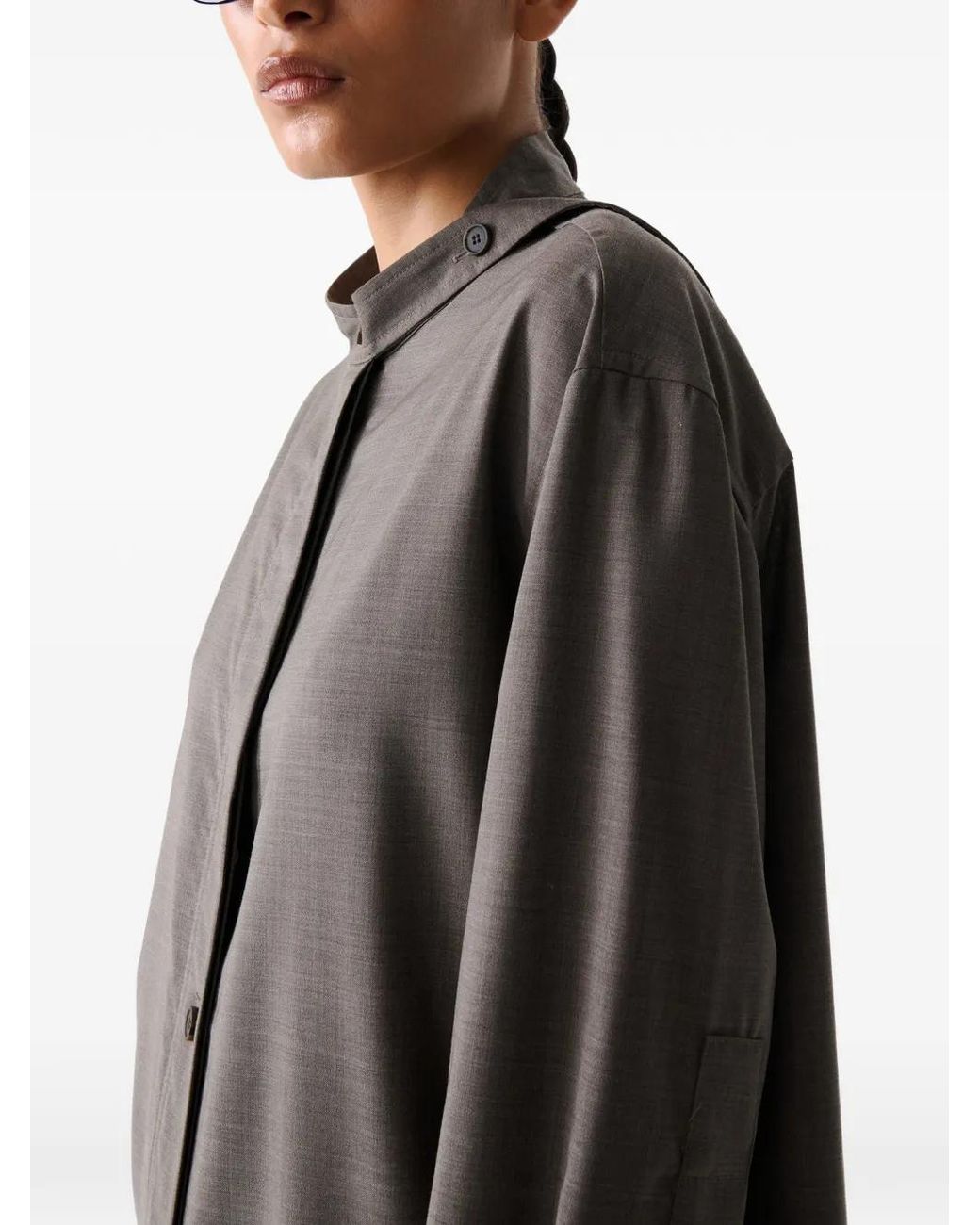Studio Nicholson Wheeler Extended-Collar Midi Dress in Grey | Lyst UK