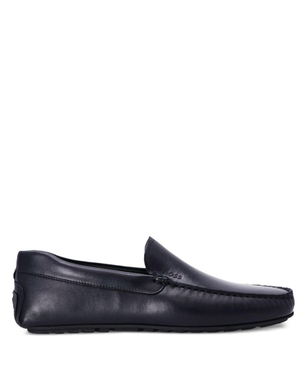 BOSS Logo-deed Leather Loafers in Blue for Men | Lyst