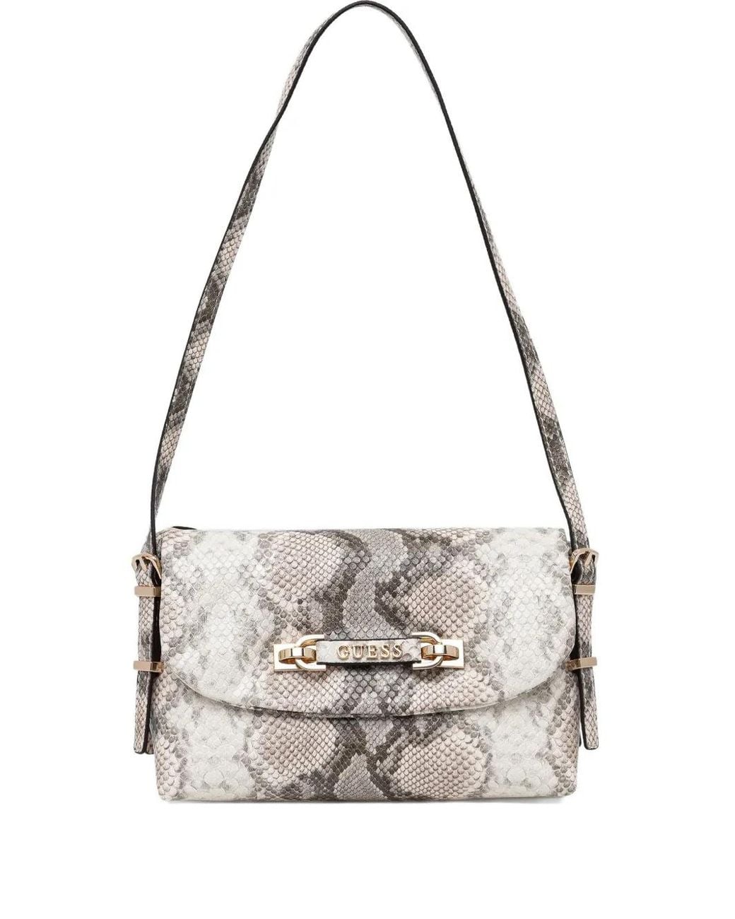Guess Snakeskin-effect Chain Satchel Bag in White | Lyst UK