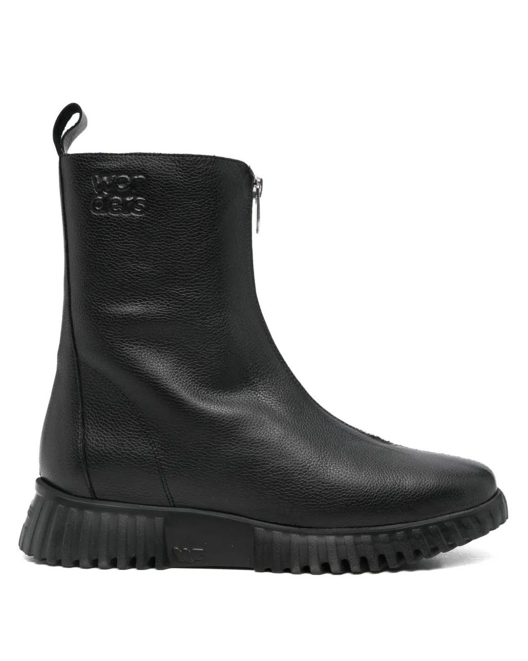 Wonders Zip-Front Textured Leather Boots in Black | Lyst