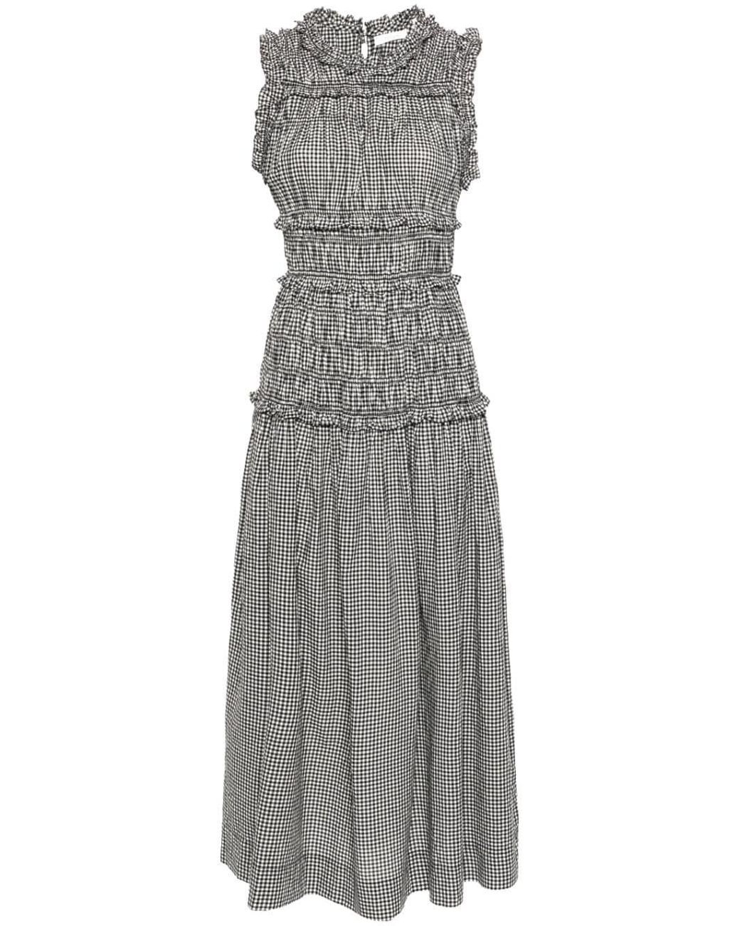 Doen Mallory Gingham Check Dress in Grey | Lyst UK