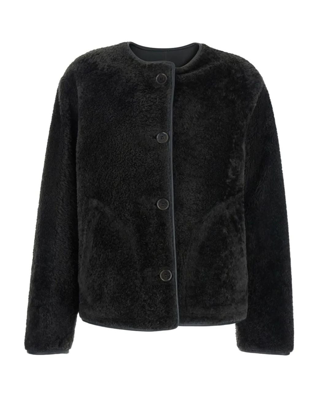 Arma Lucine Button-Fastening Shearling Jacket in Black | Lyst