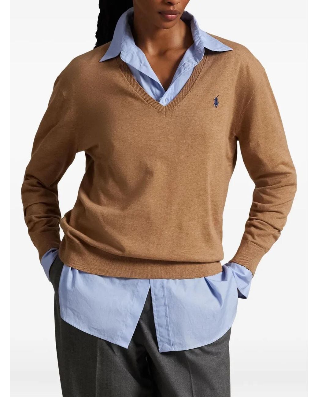 Polo Ralph Lauren Polo Pony V-Neck Top in White | Lyst