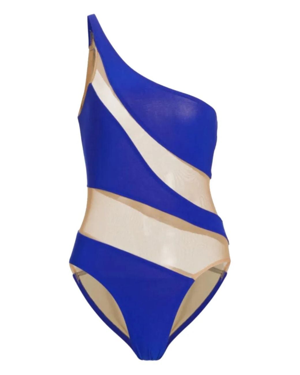 Norma Kamali Snake Mesh Mio One-Shoulder Swimsuit in Blue | Lyst