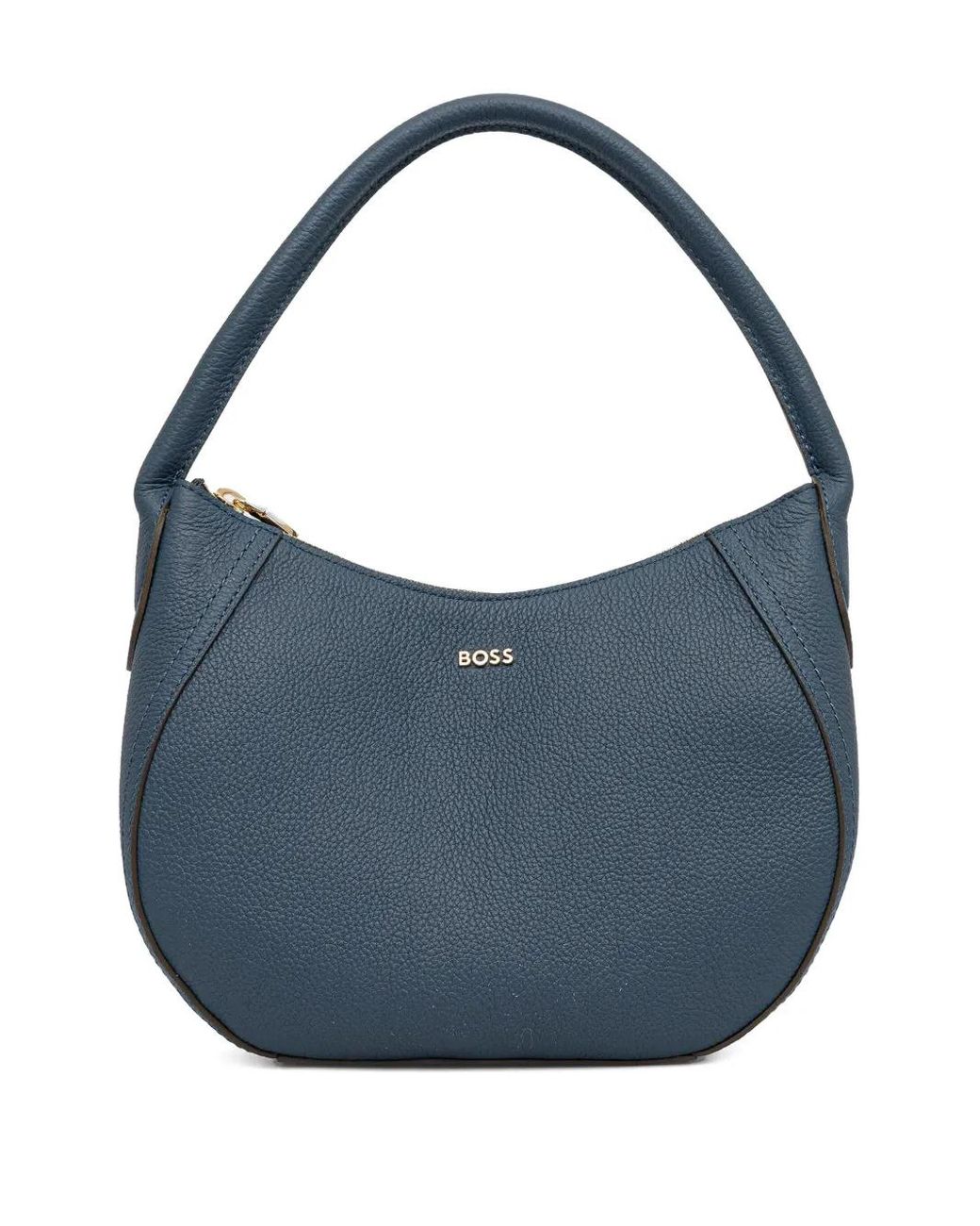 BOSS Curved Leather Shoulder Bag in Blue | Lyst