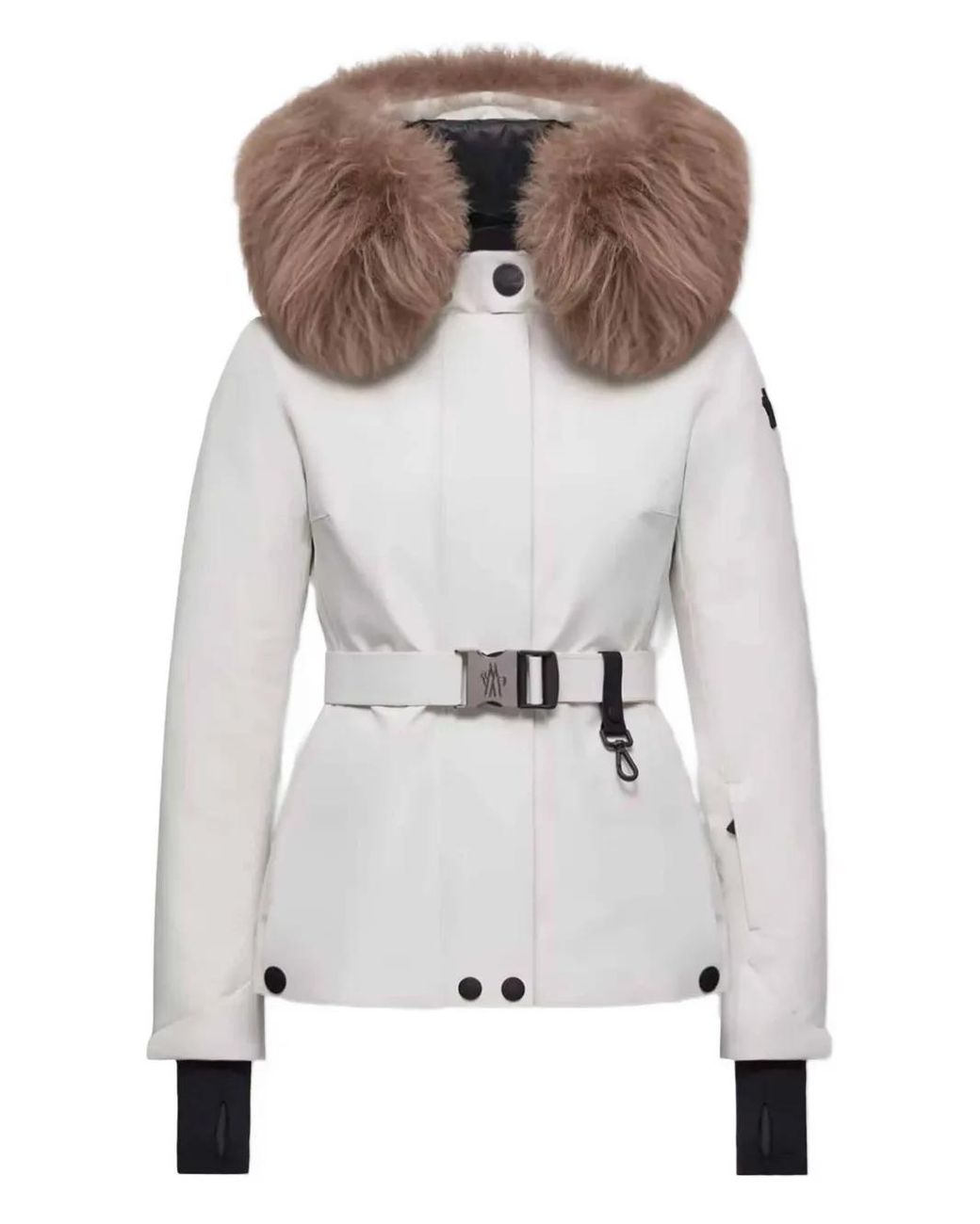 Moncler Laplance Fur-Trimmed Belted Down Ski Jacket in White | Lyst