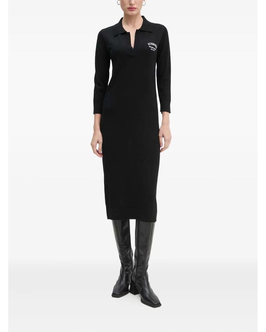 Iceberg Polo-Neck Midi Dress in Black | Lyst