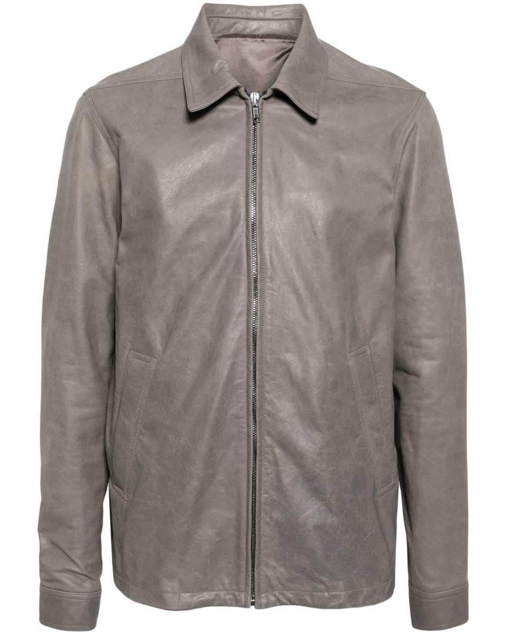 Rick Owens Washed Leather Jacket in Gray for Men | Lyst