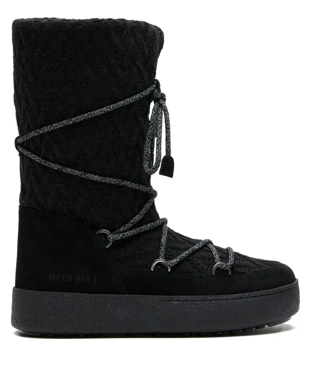 Moon Boot Knit-Upper Lace-Up Boots in Black | Lyst UK