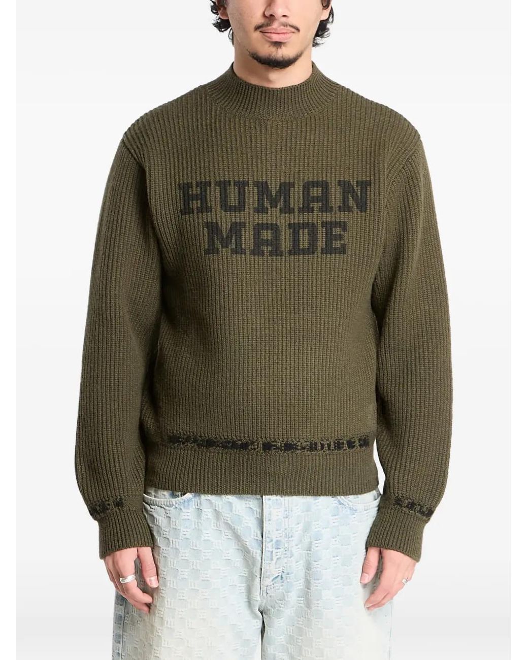 Human Made Mock-Neck Logo Knitted Sweater in Green | Lyst UK