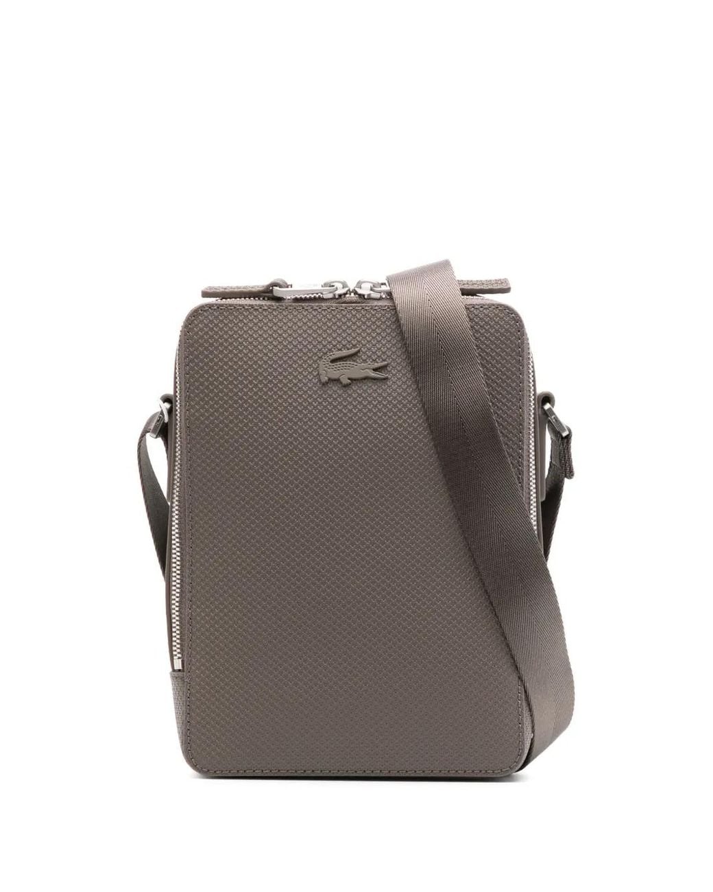 Lacoste Chantaco Piqué Leather Messenger Bag in Gray for Men | Lyst