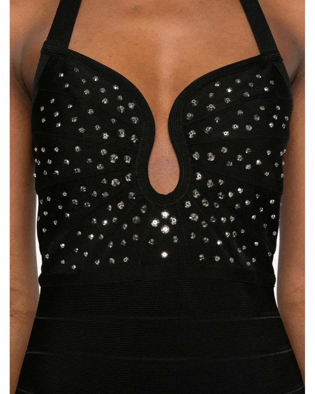 Hervé Léger Reina Gown Embellished Halter-Neck Midi Dress in Black | Lyst