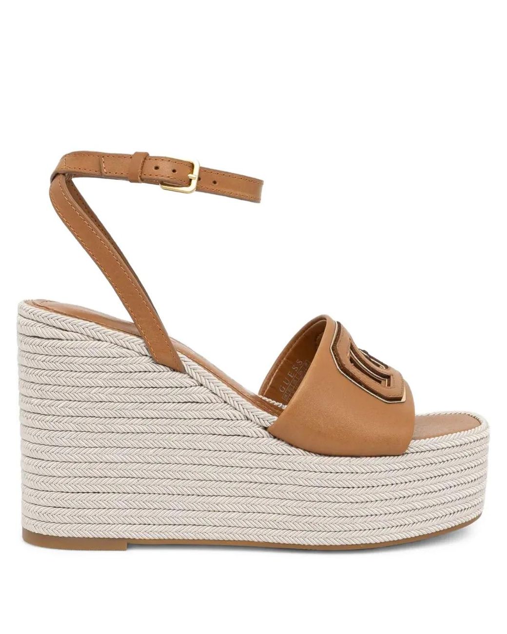 Guess 120Mm Tanvee Wedge Sandals in Natural | Lyst