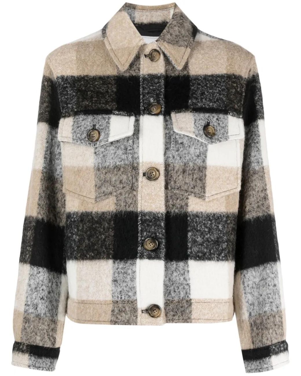 Woolrich Fringed Checked Shirt Jacket In Black Lyst