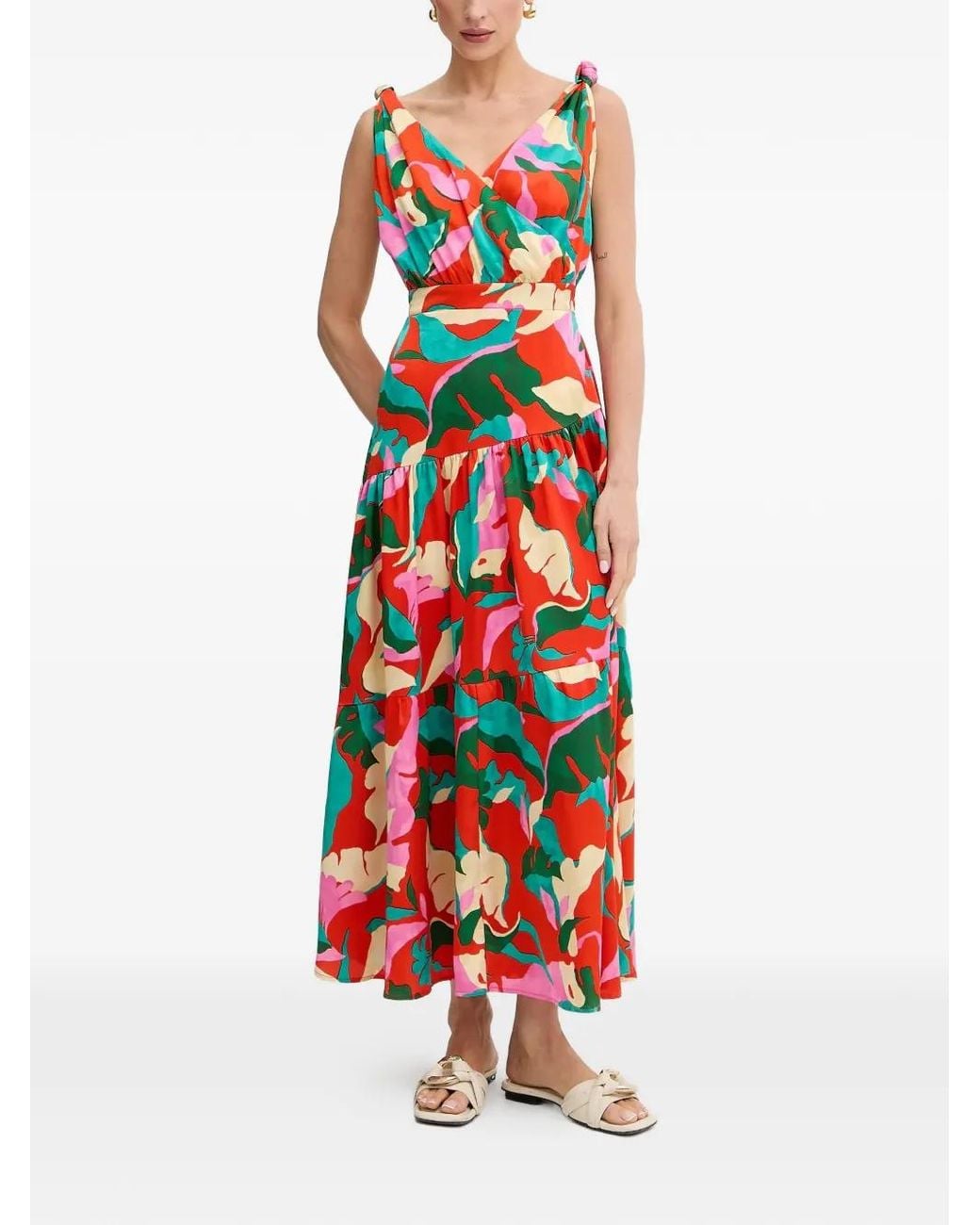 Morgan Knot Floral Print Maxi Dress in White | Lyst UK