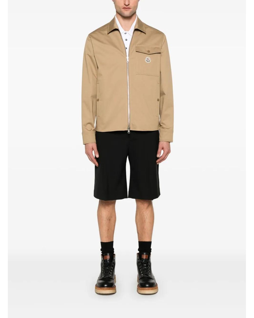 Moncler Flap-Pocket Zip Shirt Jacket in Natural for Men | Lyst