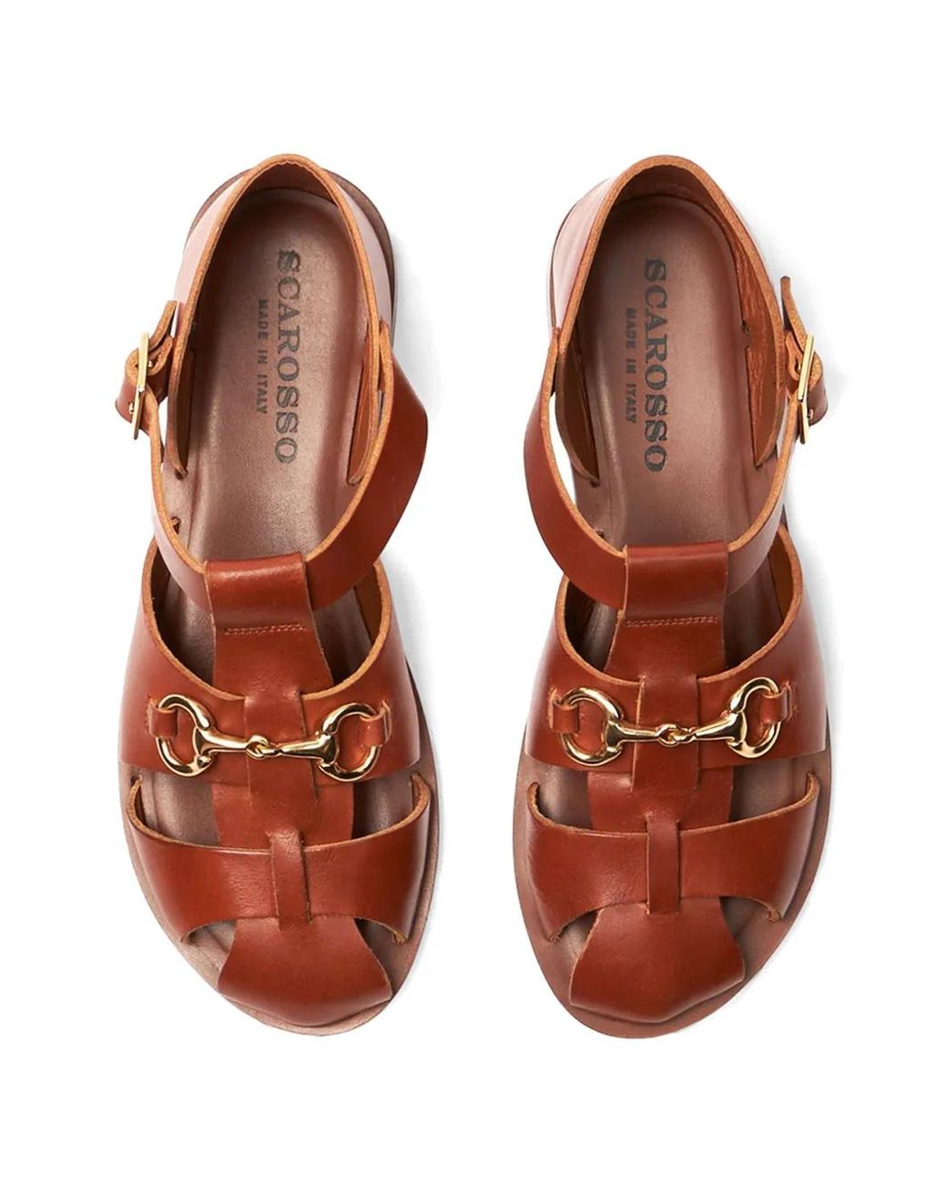 SCAROSSO Helene Leather Sandals in Brown | Lyst