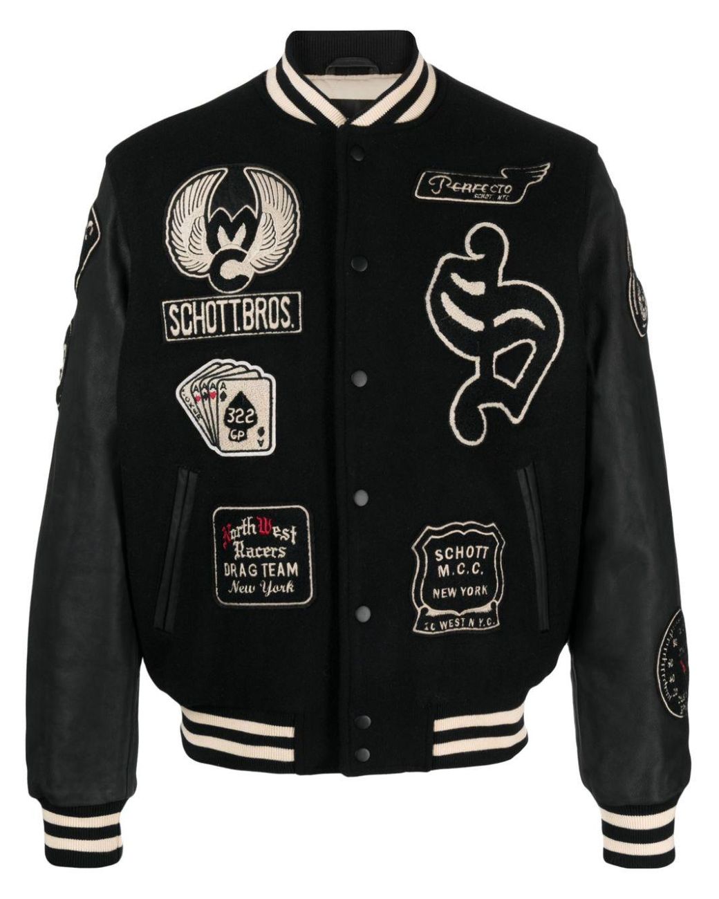 Schott Nyc Teddy Avec Badge-embellished Bomber Jacket in Black for Men ...