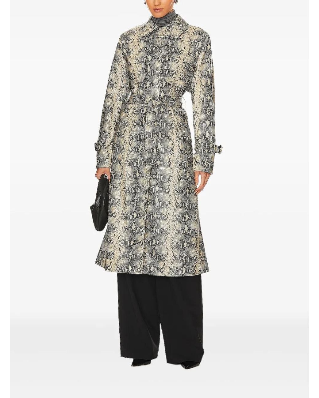 Jonathan Simkhai Python-Print Belted Trench Coat in Gray | Lyst