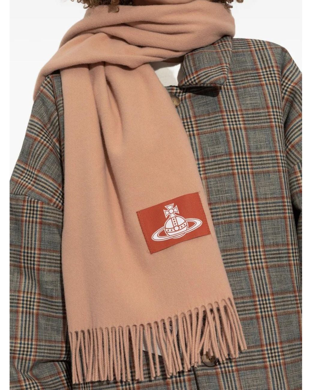 Vivienne Westwood Fringed-Edge Logo-Patch Scarf in Pink | Lyst