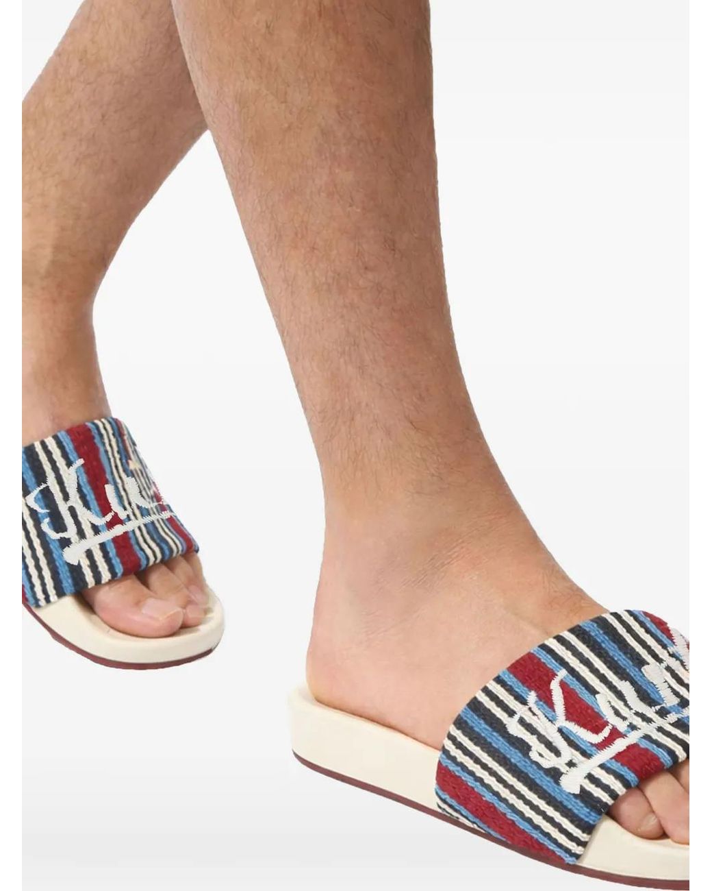 Kurt Geiger Striped-Pattern Logo-Embroidery Slides in White for Men ...