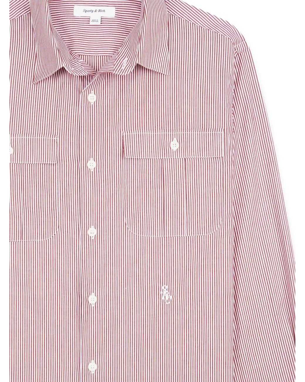 Sporty & Rich Utility Logo-Embroidered Striped Shirt in Pink | Lyst