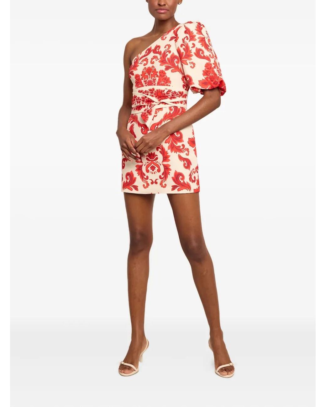 Cara Cara Lucia Puff-Sleeve Damask Mini Dress in Red | Lyst