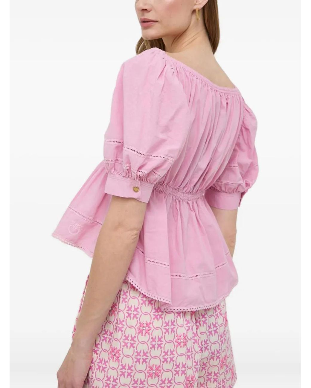 Pinko Eyelet Puff-sleeve Top in Pink | Lyst