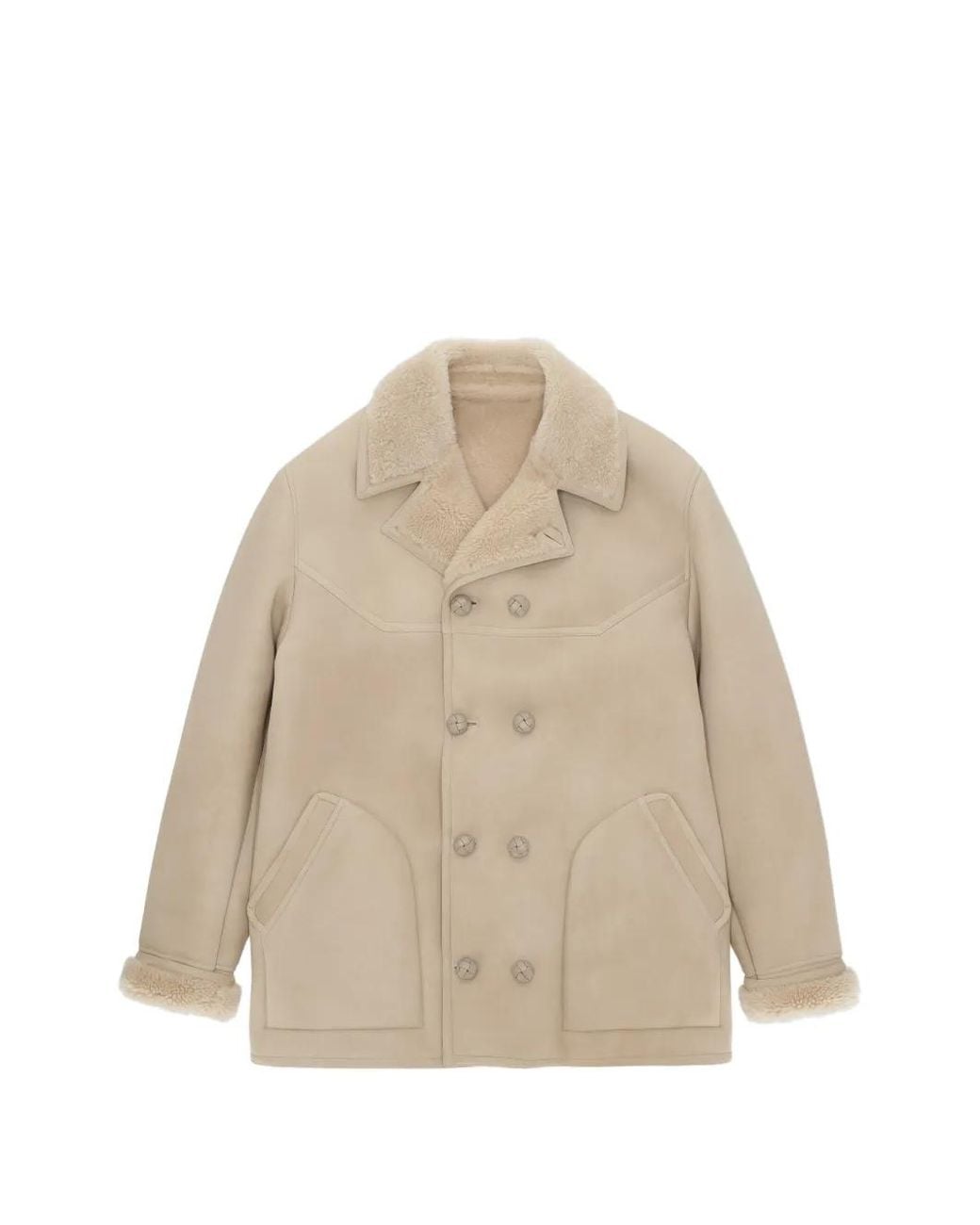 Fortela New Lemans Double-Breasted Shearling Jacket in Natural for Men ...
