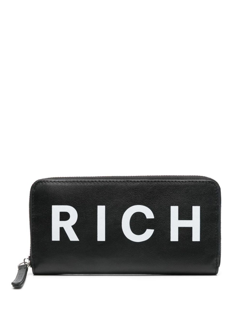 John Richmond Pebbled Leather Logo-Print Zip Wallet in Black | Lyst UK