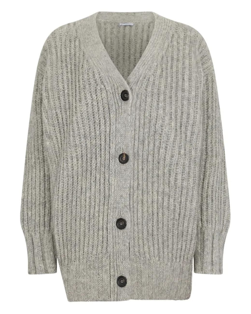 Malo Button-Up Ribbed Cardigan in Grey | Lyst UK