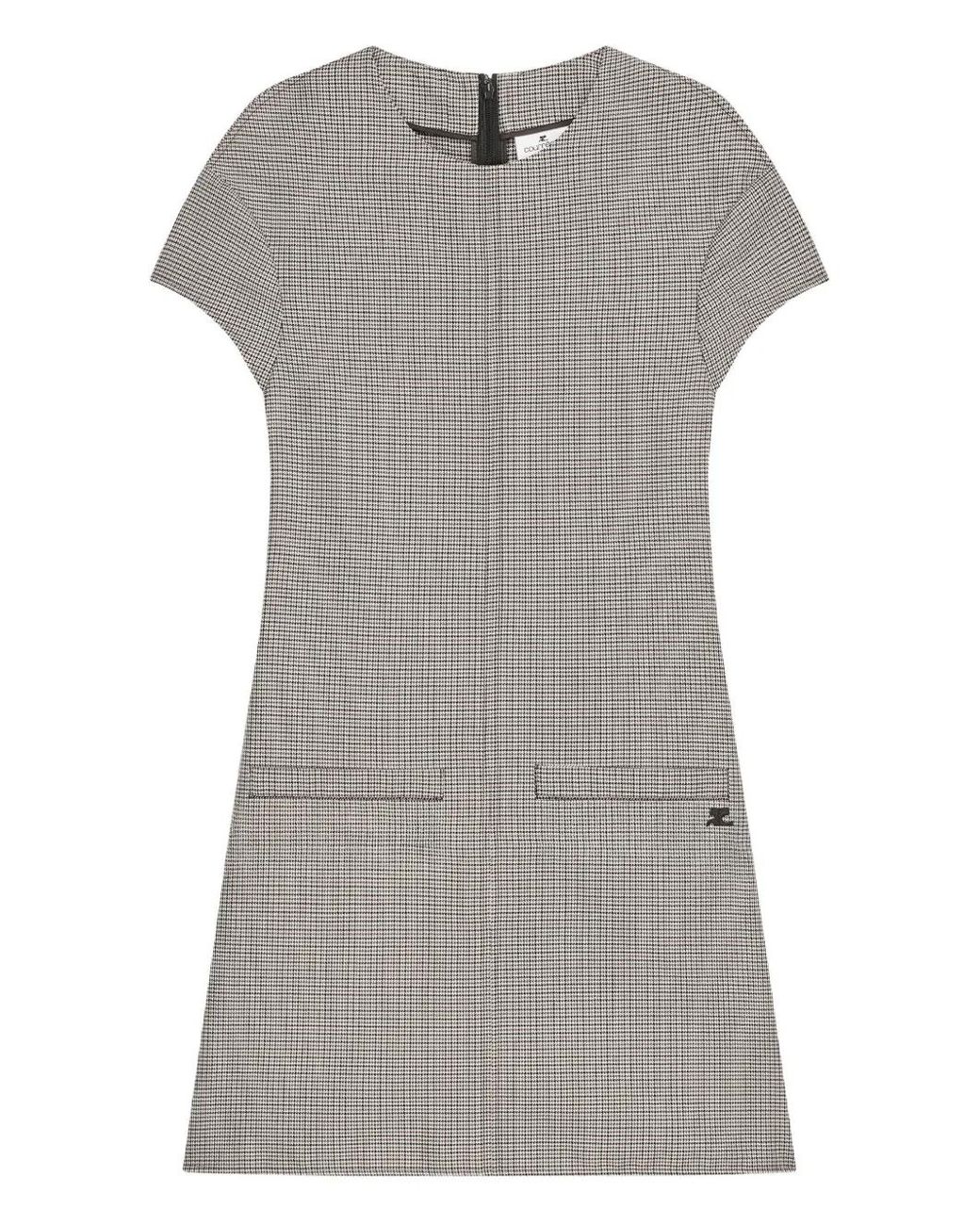 Courreges Houndstooth-Pattern Dress in Grey | Lyst UK