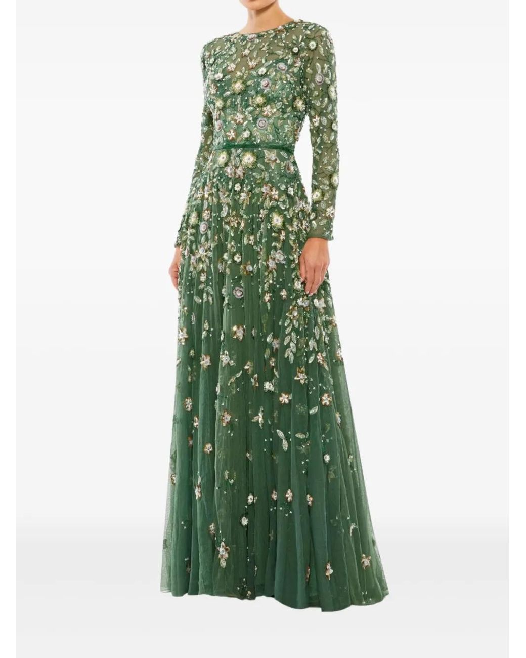 Mac Duggal Floral-Embroidered Maxi Dress in Green | Lyst