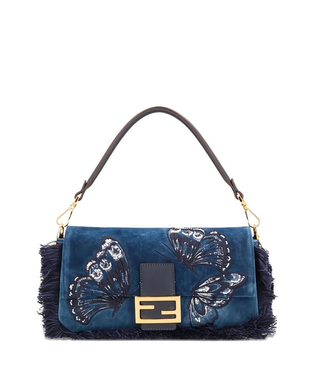 Fendi Medium Baguette Denim Butterfly-Motif Shoulder Bag in Blue | Lyst