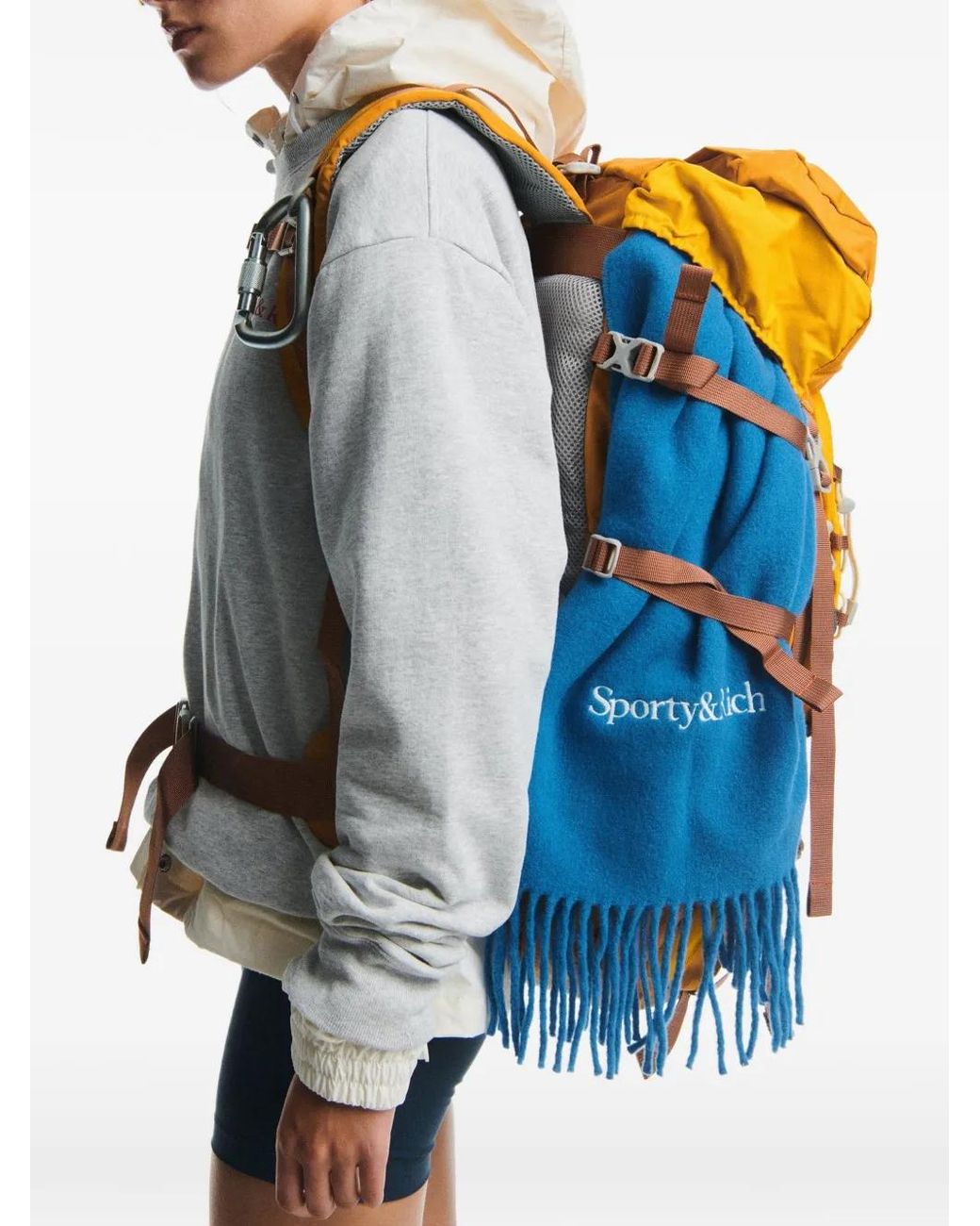 Sporty & Rich Serif-Logo Fringe Scarf in Blue | Lyst