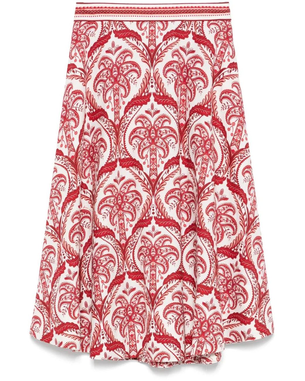 FARM Rio Tropical Cameo-Print Midi Skirt in Red | Lyst