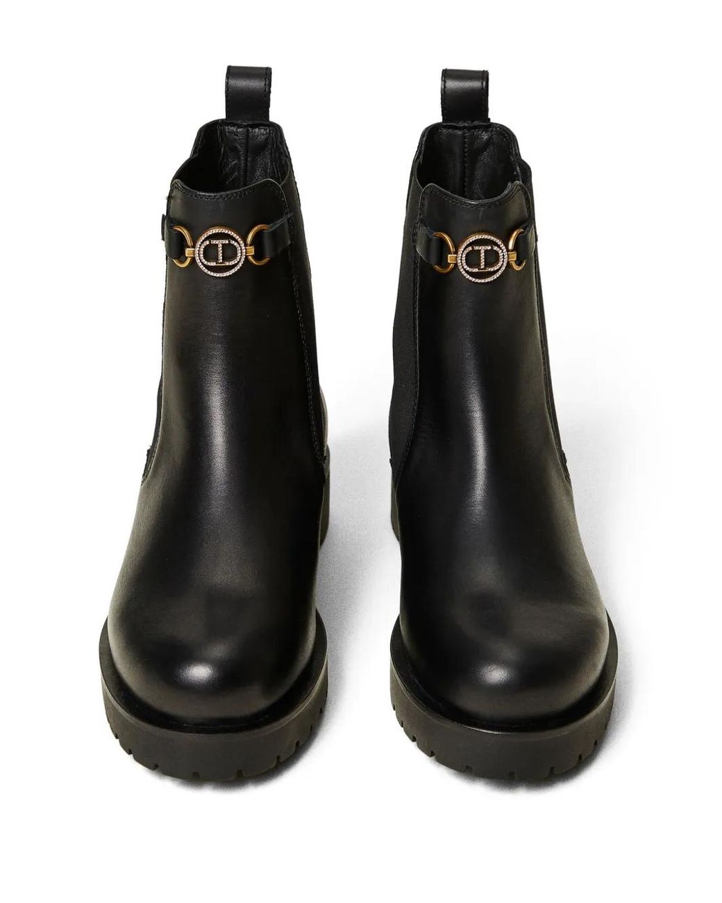 Twinset Oval T Leather Chelsea Boots in Black | Lyst