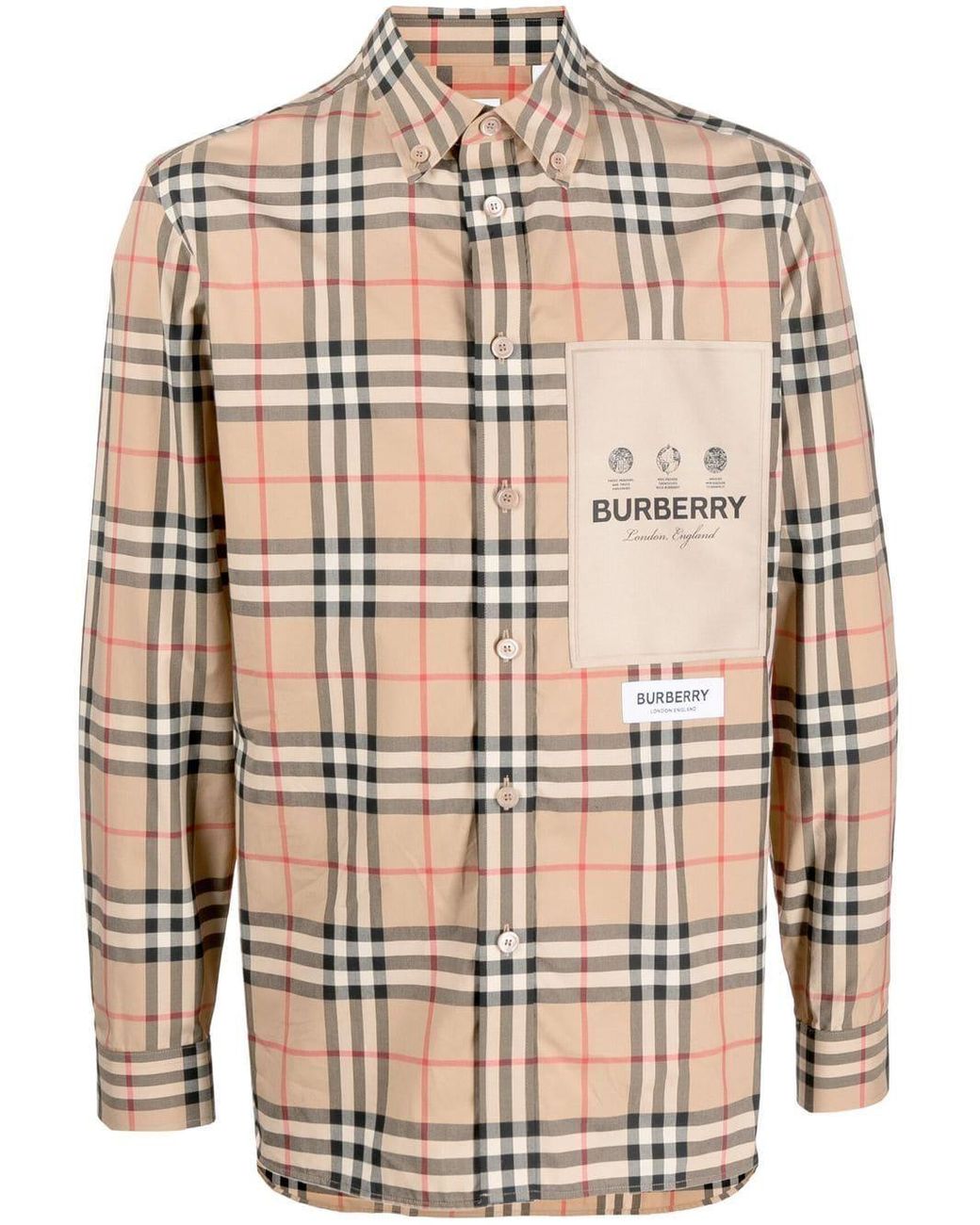 Burberry Logo-patch Check-print Shirt Cuthbert in Natural for Men | Lyst