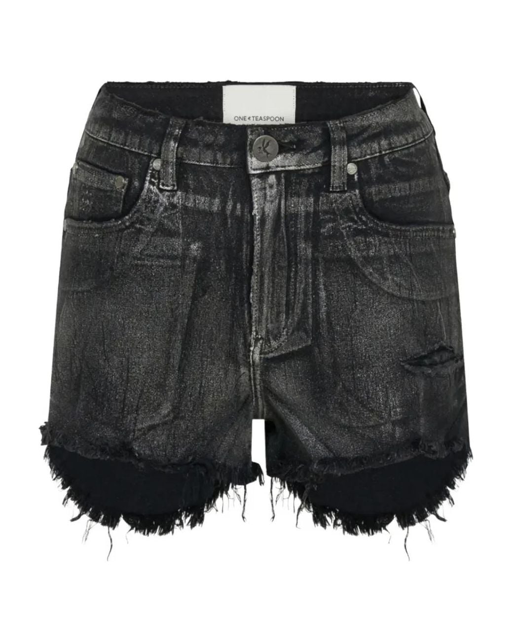 One Teaspoon Bonitas Frayed Denim Short Shorts in Black | Lyst