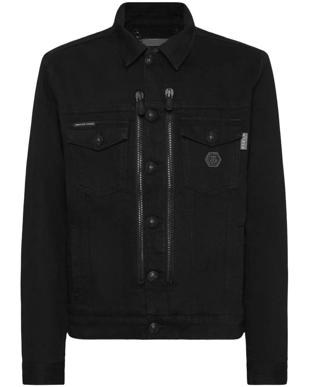 Philipp Plein Crystal-Logo Denim Jacket in Black for Men | Lyst