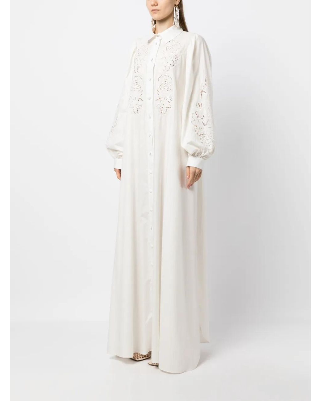 Elie Saab Laser-Cut Embroidered Cotton Kaftan in White | Lyst